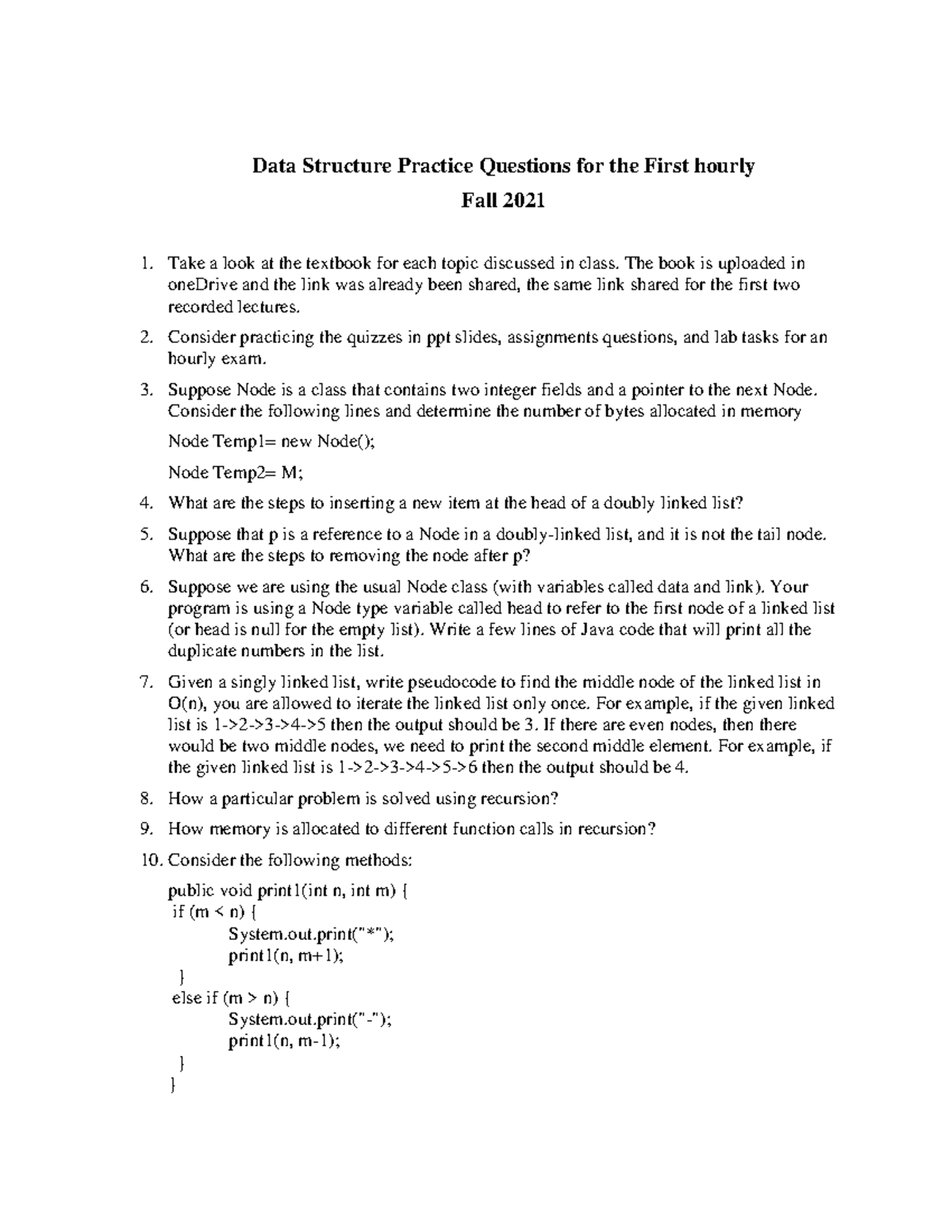 Practice Questions - ..bh - Data Structure Practice Questions for the ...