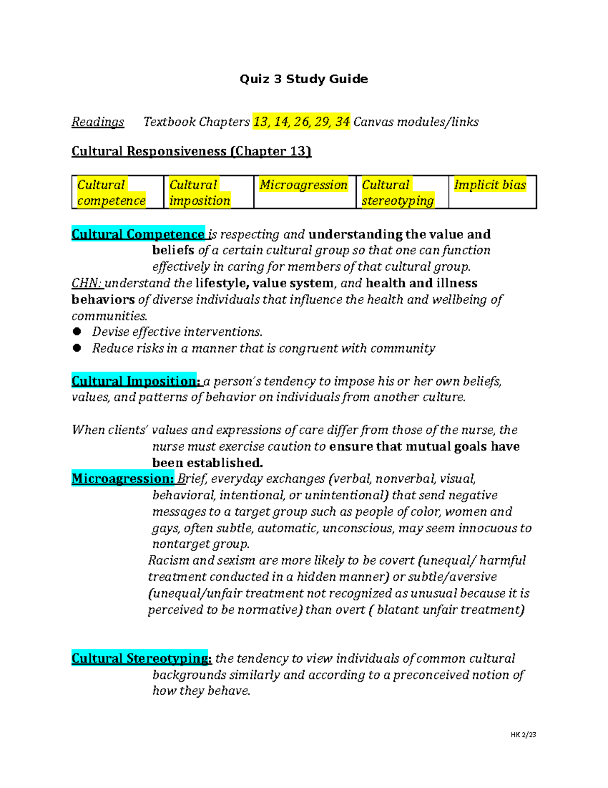 Quiz 3 Study & Reading Guide - Quiz 3 Study Guide Readings Textbook ...