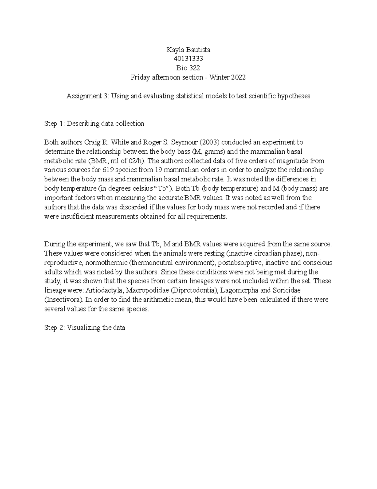 Assignment 3 Bio 322 need to do for finals - Kayla Bautista 40131333 ...