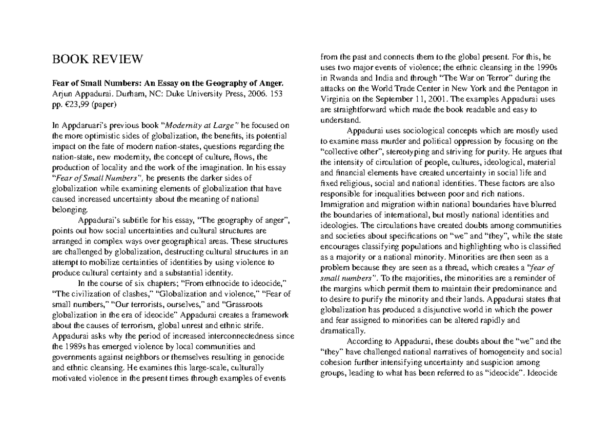 Fear of small numbers - BOOK REVIEW Fear of Small Numbers: An Essay on ...