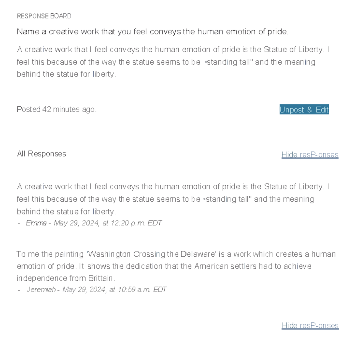 5.1.2 Q2 HUM-200 - Soomo Learning Questions. - RESPONSE BOARD Name a ...