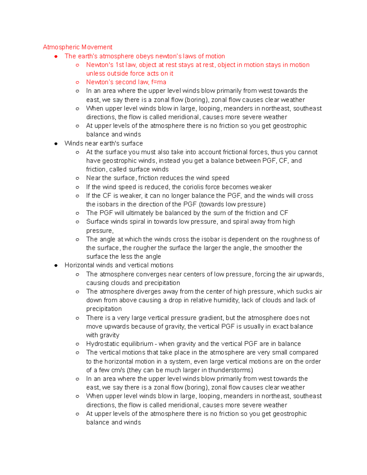 Meteorology study notes (58) - Atmospheric Movement The earth’s ...