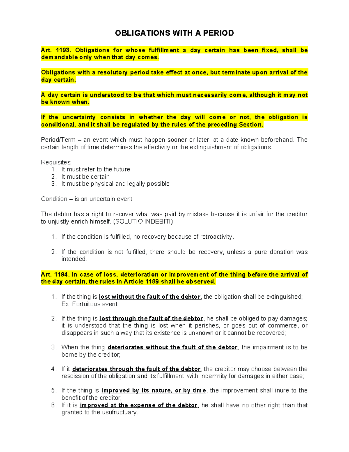 Obligations with a Period - OBLIGATIONS WITH A PERIOD Art. 1193 ...