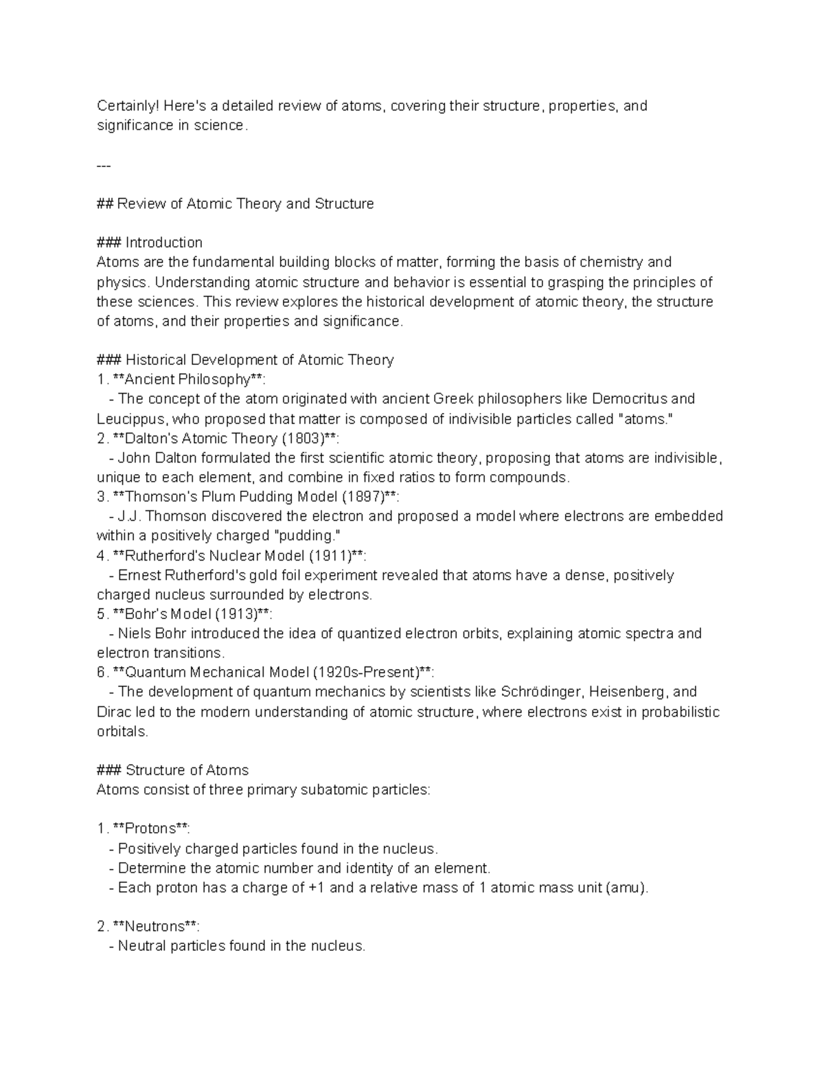 Atoms - Certainly! Here's a detailed review of atoms, covering their ...