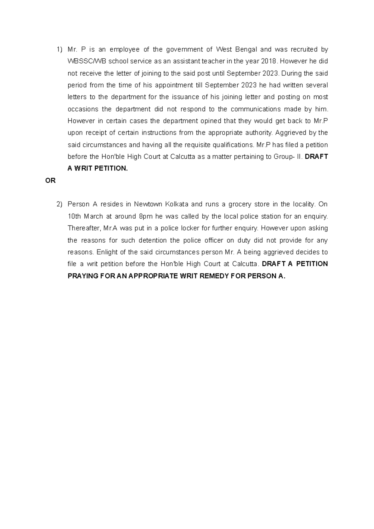 Writ Petition - Mr. P is an employee of the government of West Bengal ...