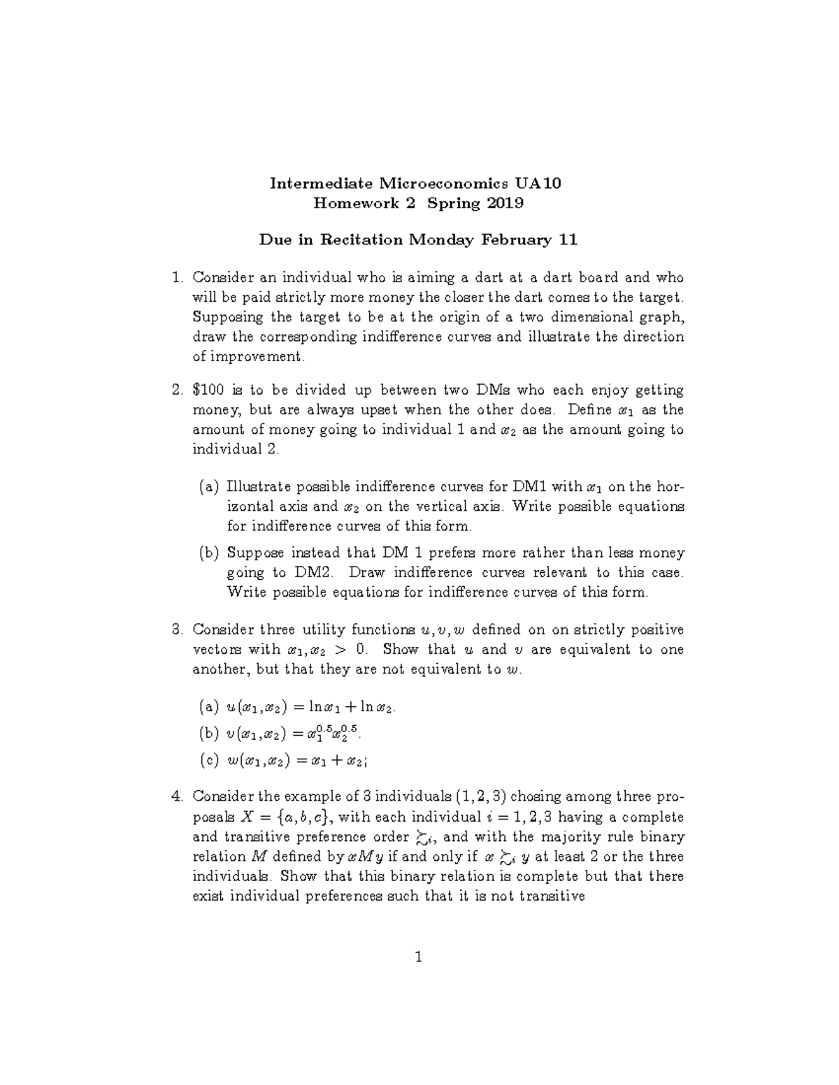 Homework 2 - Professor: Andrew Caplin - Intermediate Microeconomics UA ...