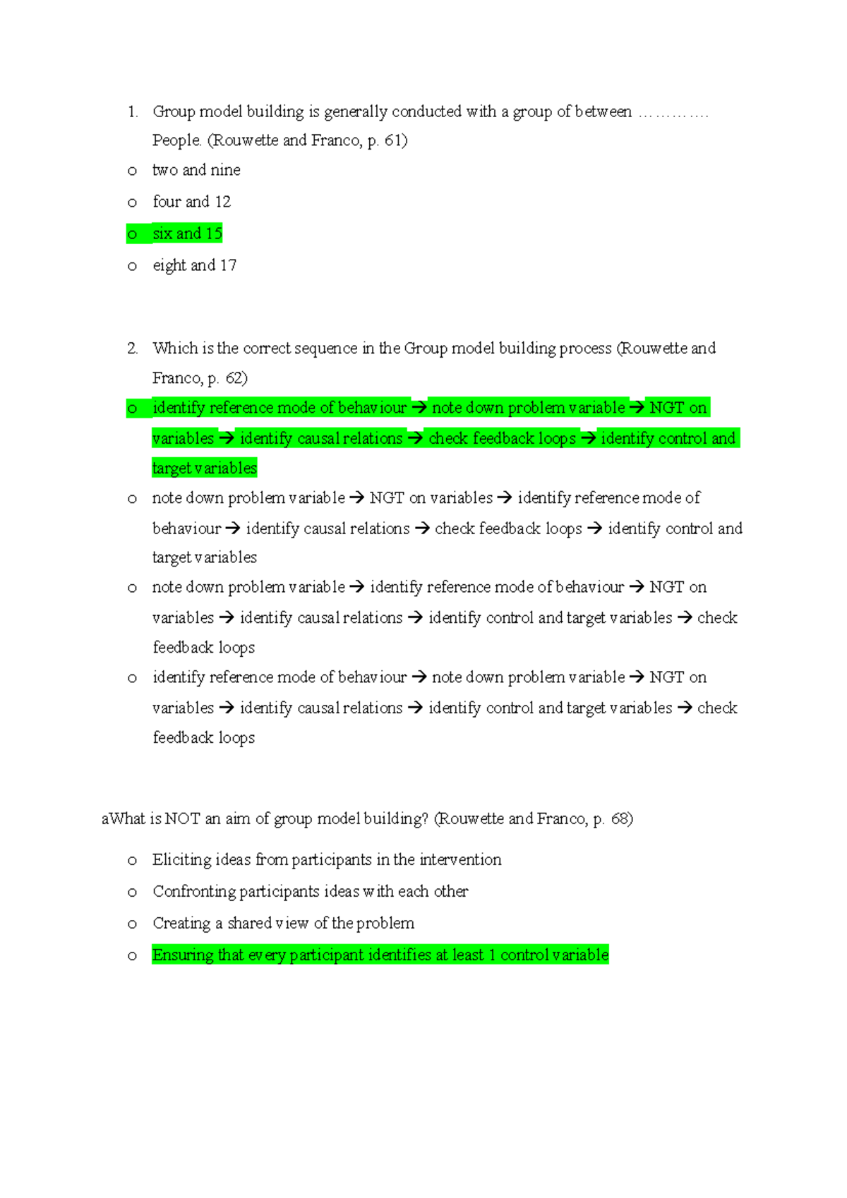 Exam questions extra ss - Group model building is generally conducted ...