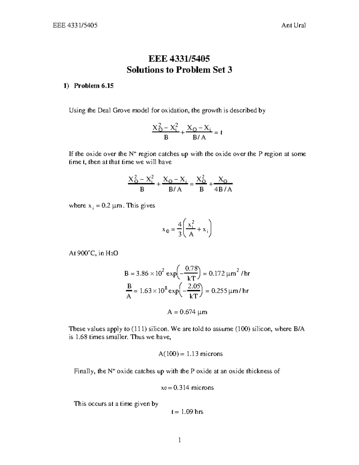HW3 Solution - EEE 4331/5405 Ant Ural EEE 4331/5405 Solutions to Problem Set 3 1) Problem 6 ...