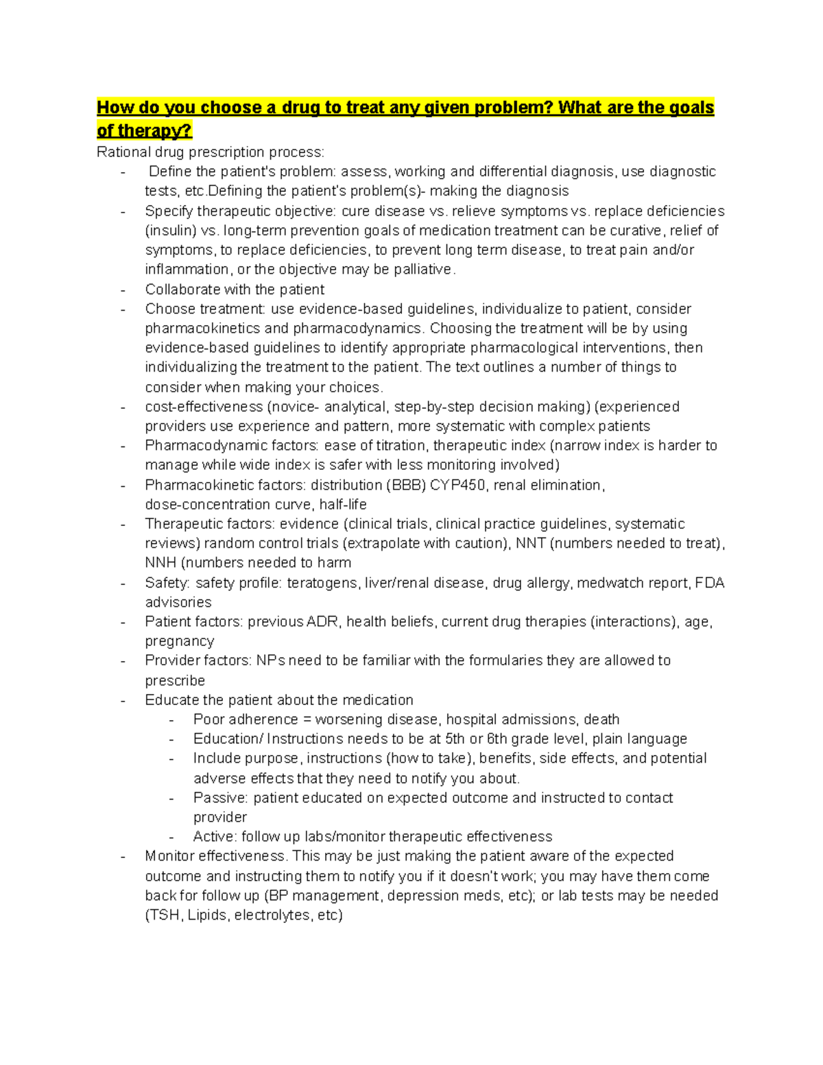 Midterm study guide - How do you choose a drug to treat any given ...