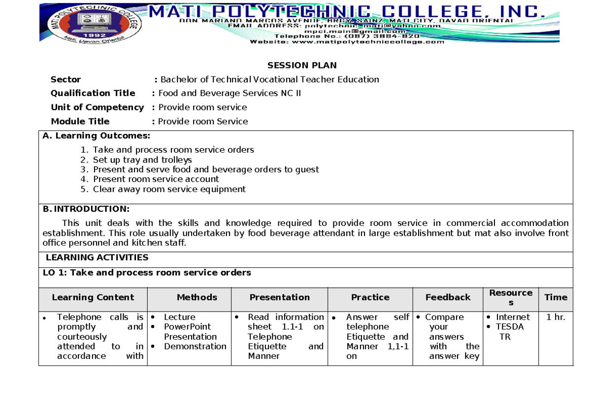 Session plan richie - This is a requirements for practice teaching ...