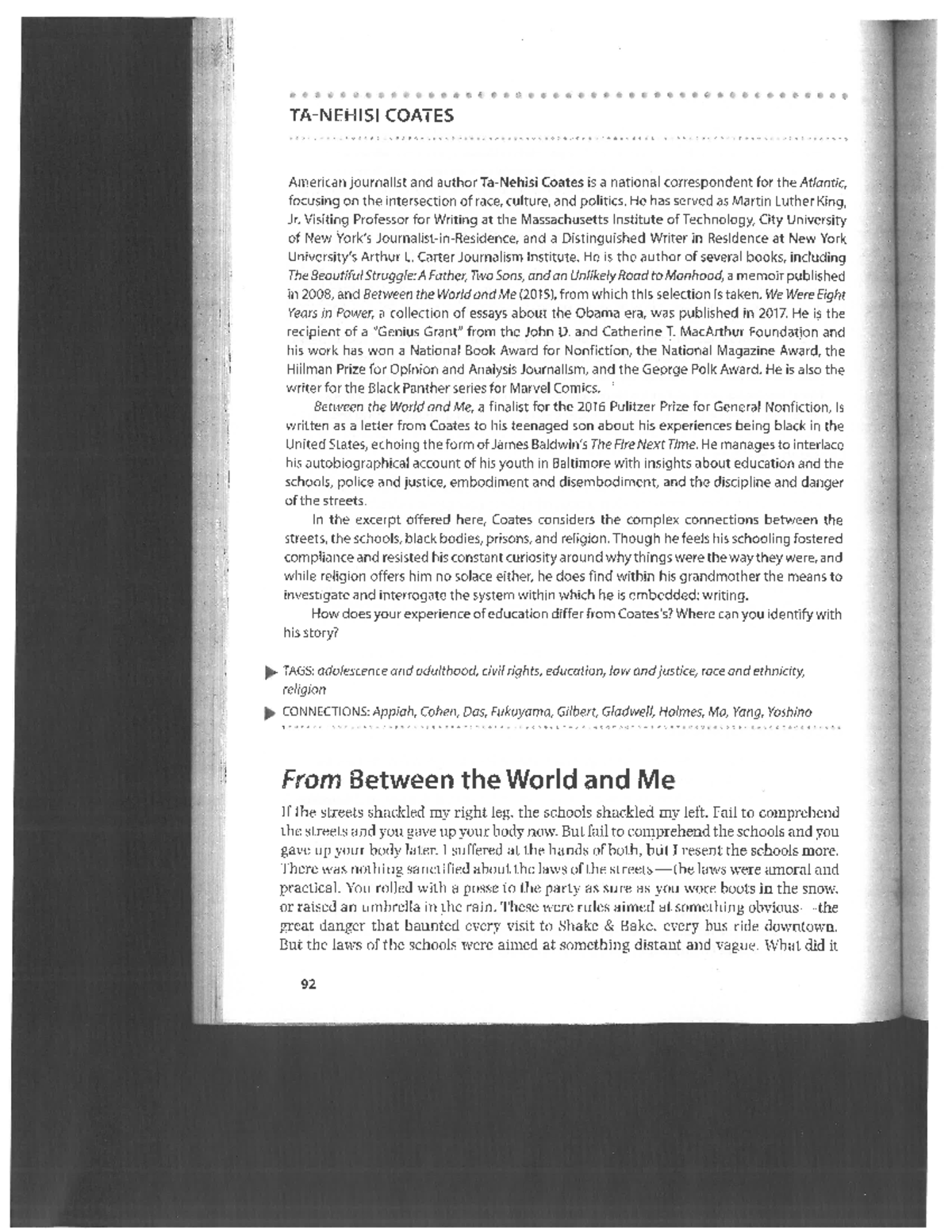 Emerging - Ta-Nehisi Coats - From Between the World and Me-3 - Studocu