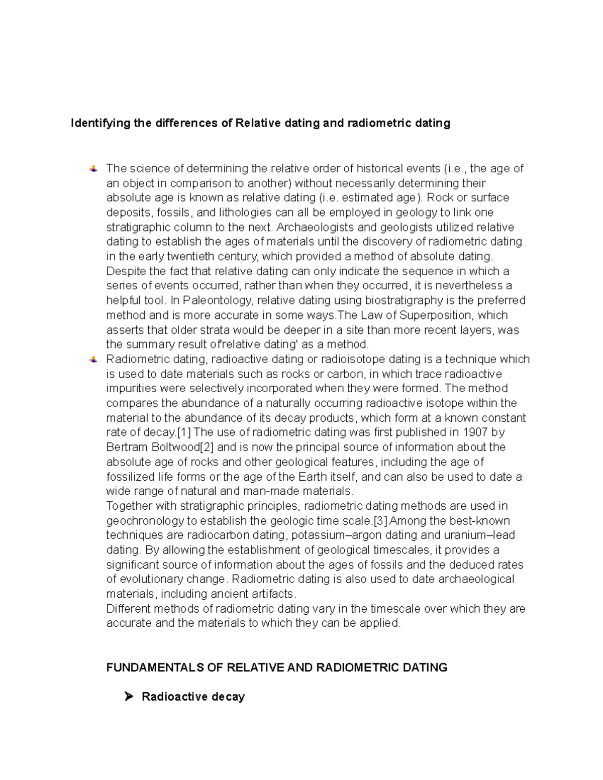 Identifying the differences of Relative dating and radiometric dating ...
