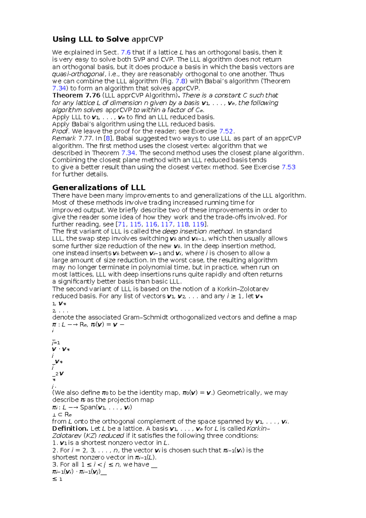 Generalizations of LLL - Using LLL to Solve apprCVP We explained in ...