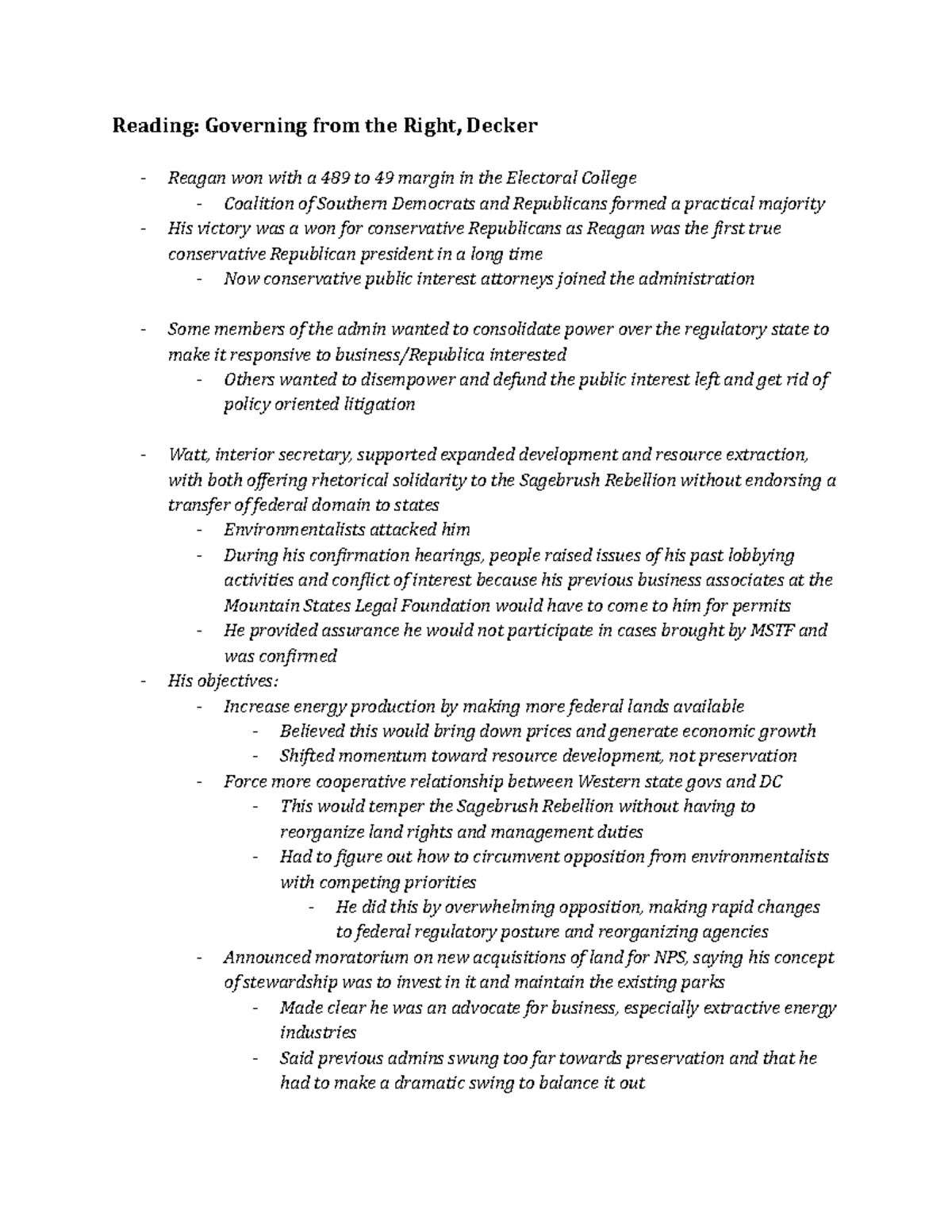 Class 10 Notes - Reagan governing from the right. Dr. Rosenwald ...