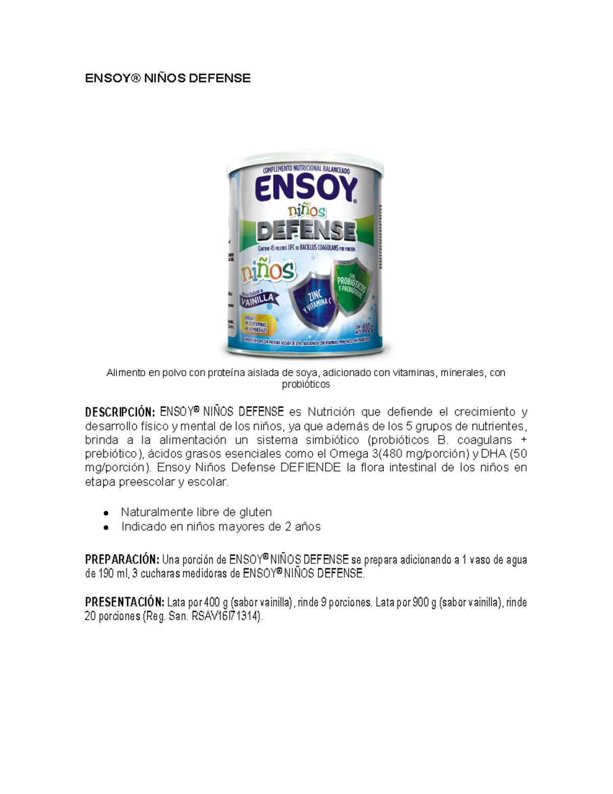 Ensoy defensas niños - ENSOY® NIÑOS DEFENSE Alimento en polvo con ...