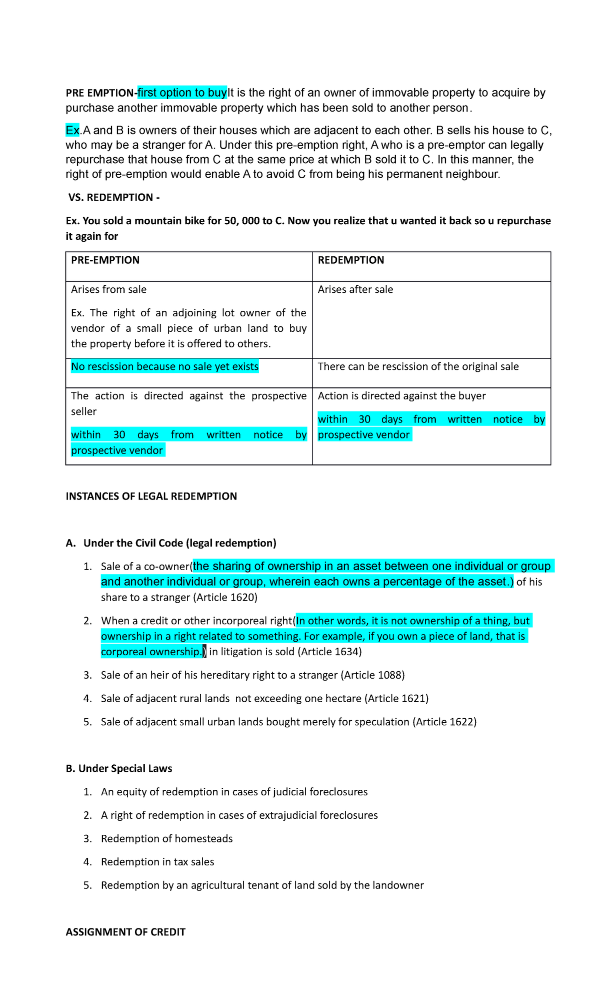 PRE Emption - lecture on law - PRE EMPTION-first option to buyIt is the ...