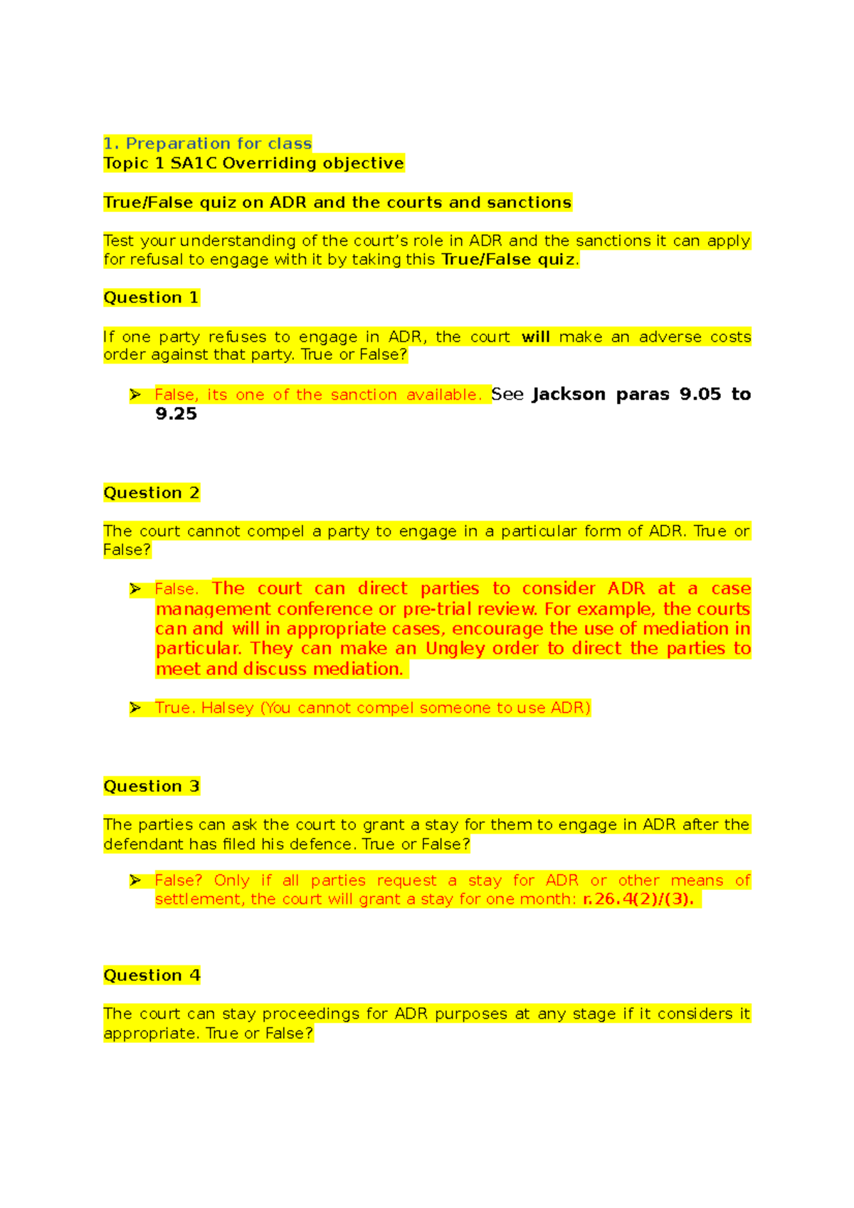 Civil brief answer after discussion - 1. Preparation for class Topic 1 ...