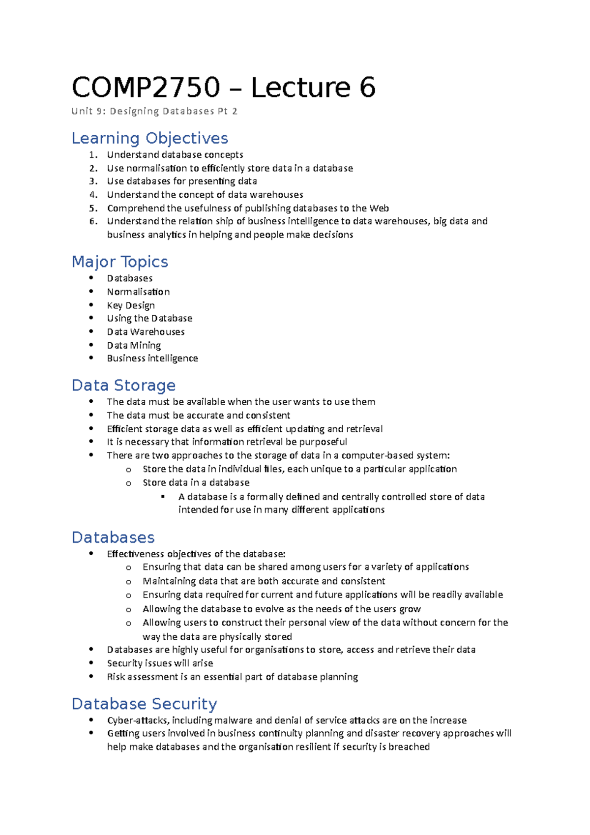 COMP2750 - Lecture 6 - Designing Databases Pt2 - COMP2750 – Lecture 6 ...