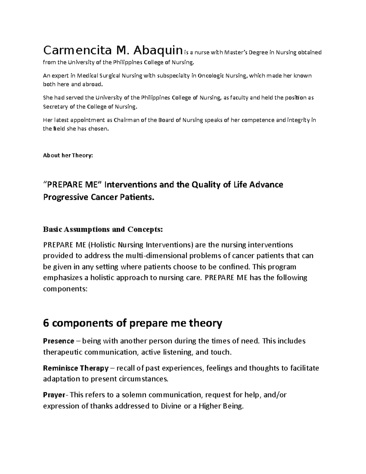 Ms word for Abaquins theory - Carmencita M. Abaquin is a nurse with ...