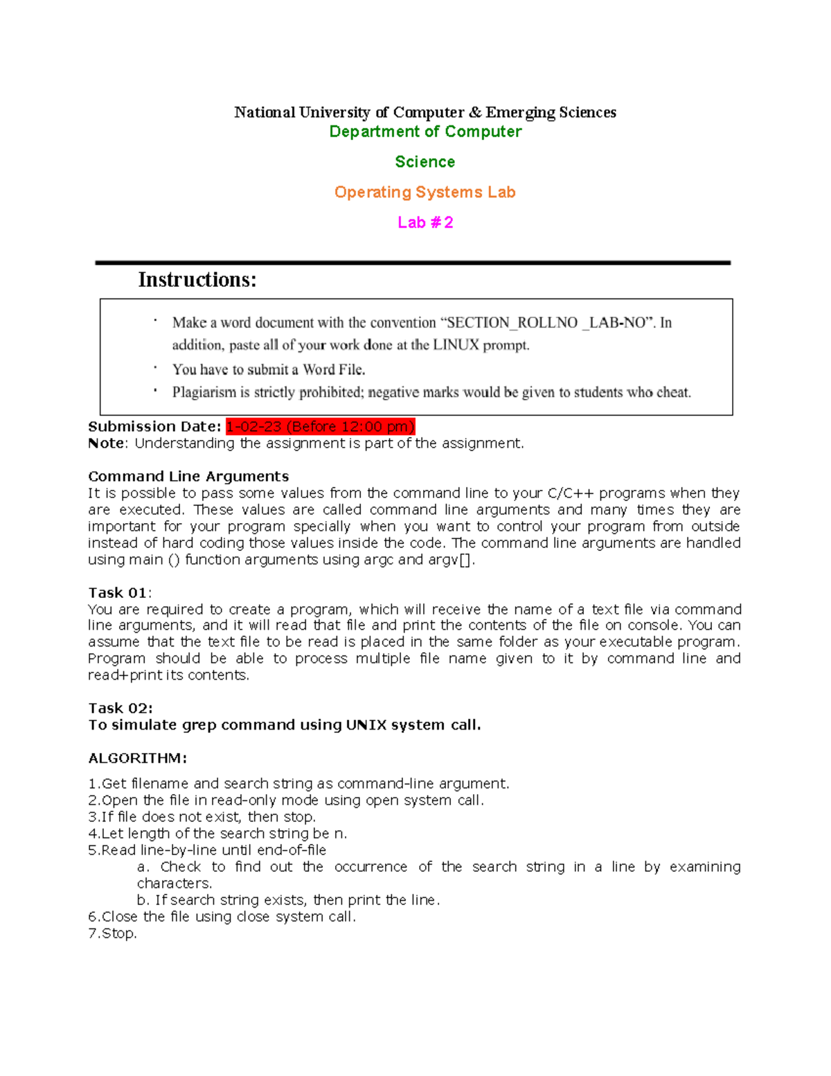 OS Lab 2 - National University of Computer & Emerging Sciences ...