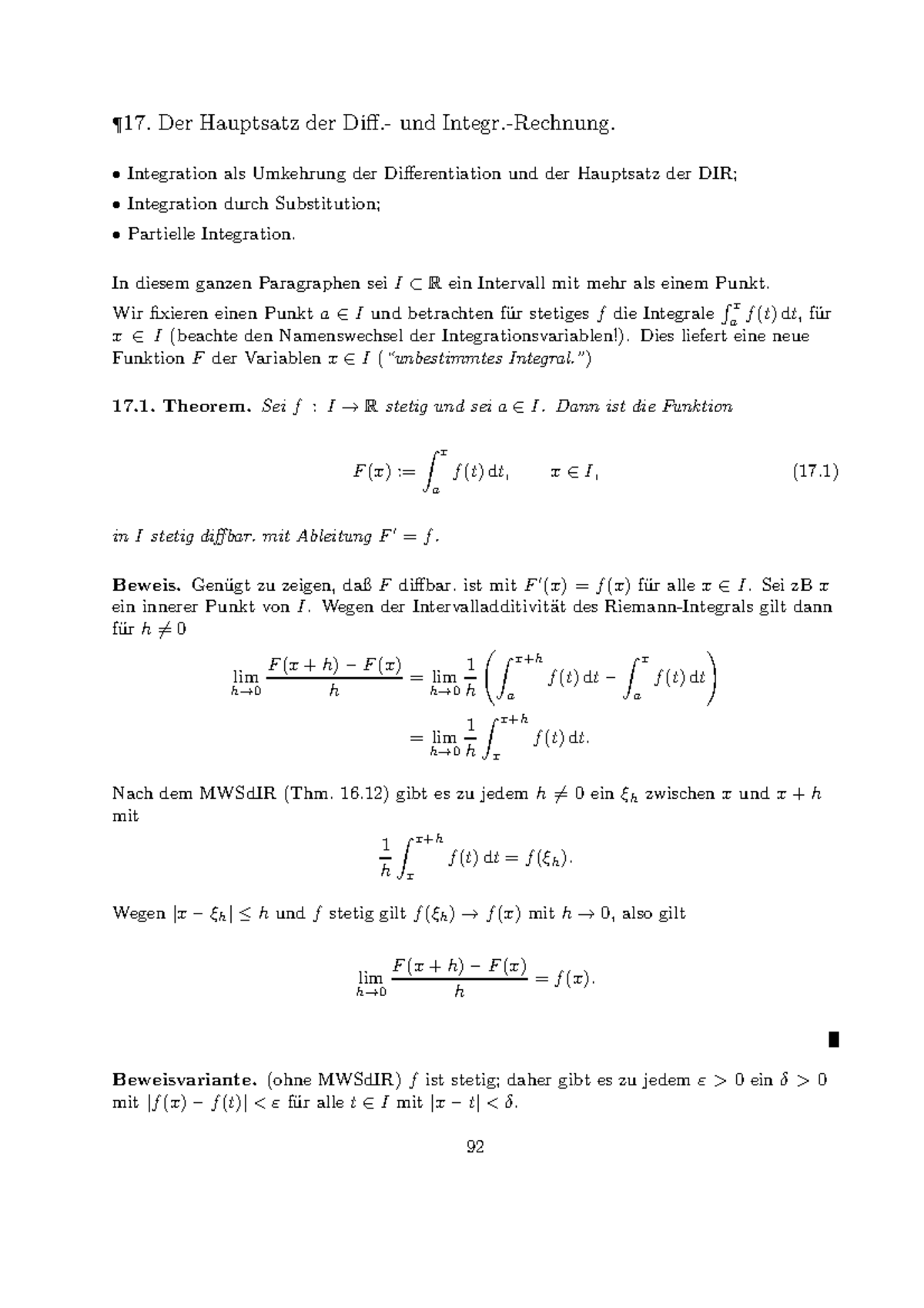 17 Der Hauptsatz der Differential- und Integralrechnung - Der Hauptsatz der und Integration als ...