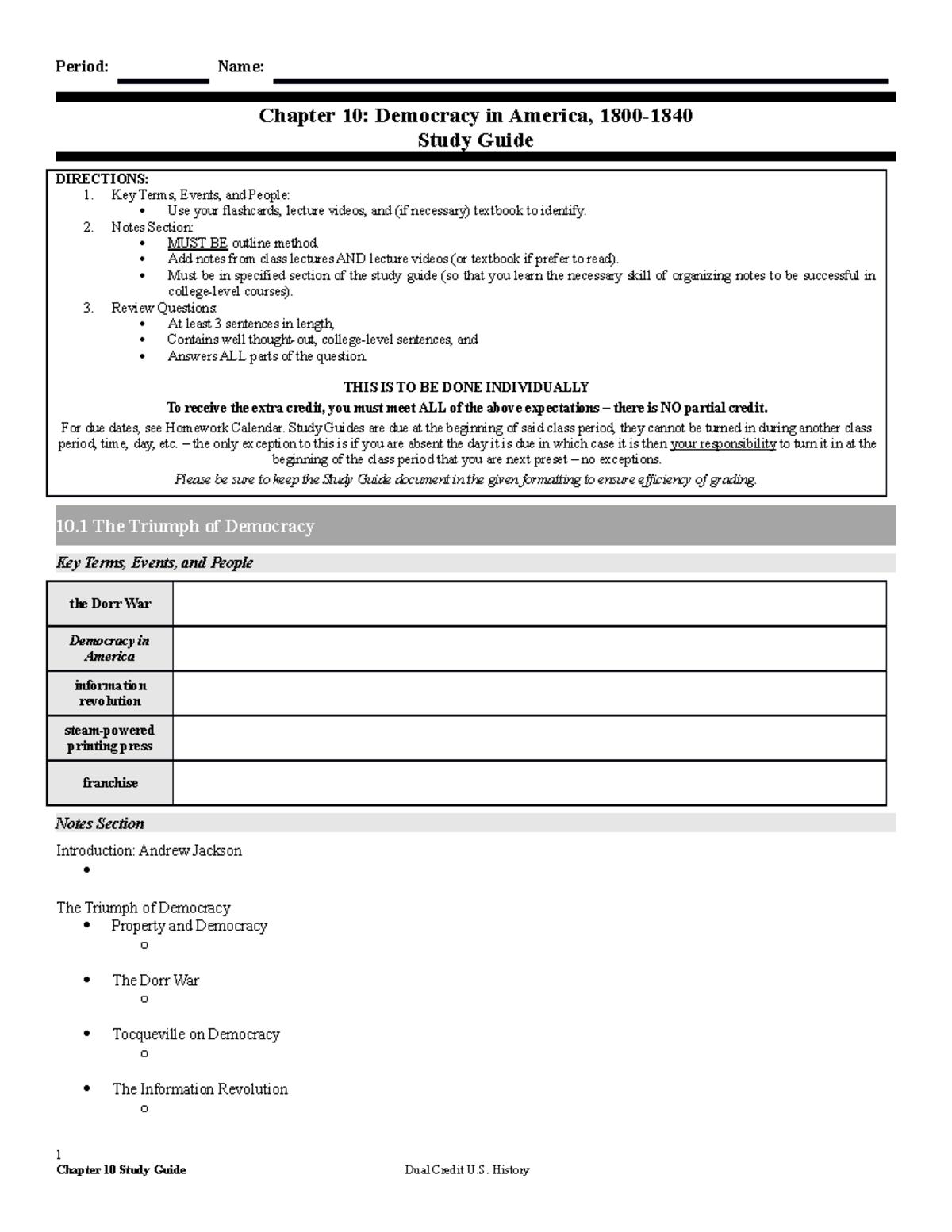 Ch 10 Study Guide - Outline - Period: Name: Chapter 10: Democracy in ...