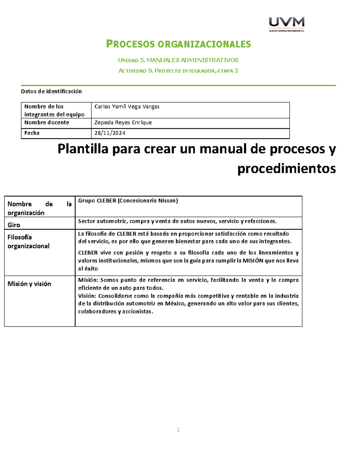 Plantilla para crear manual de procesos y procedimientos - PROCESOS ORGANIZACIONALES UNIDAD 5 ...
