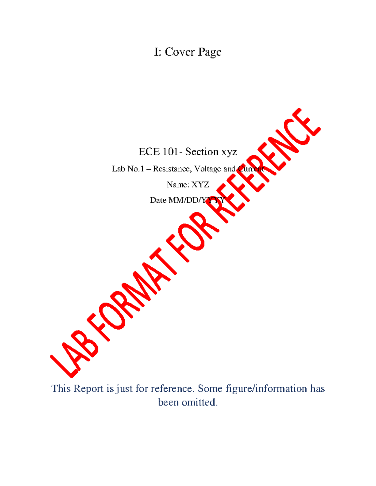 Lab report sample - Bhargabi - I: Cover Page ECE 101- Section xyz Lab ...