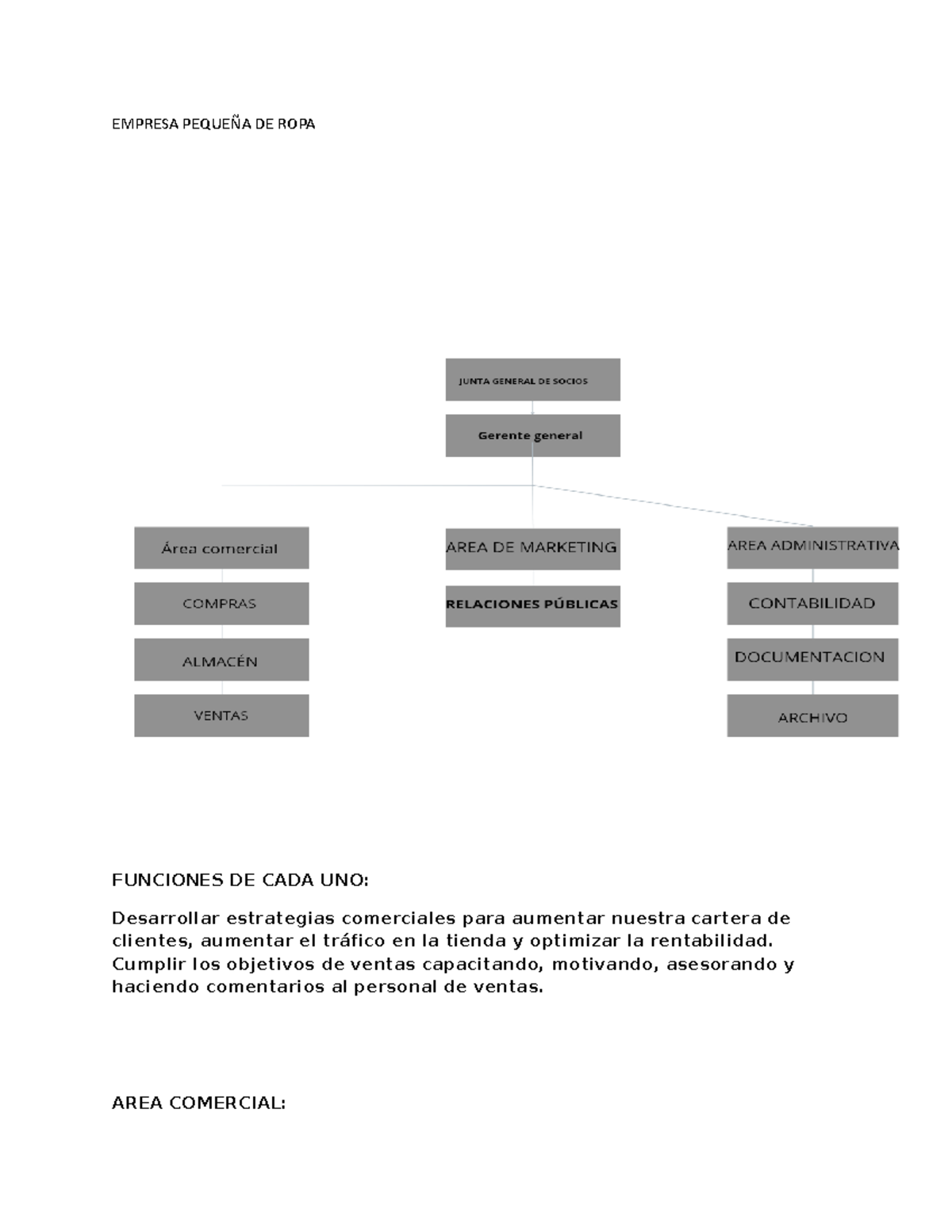 Organigrama y funciones - EMPRESA PEQUEÑA DE ROPA FUNCIONES DE CADA UNO ...