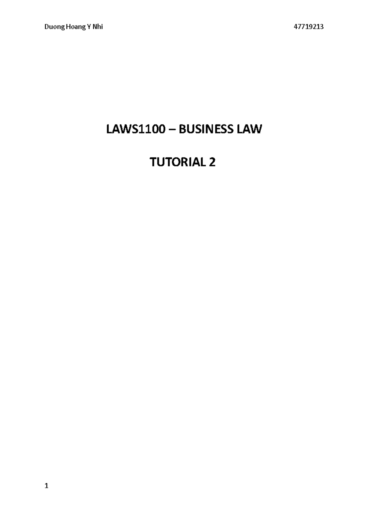 LAWS1100m - TUT2 - tutorial work - Duong Hoang Y Nhi 47719213 LAWS1100 ...