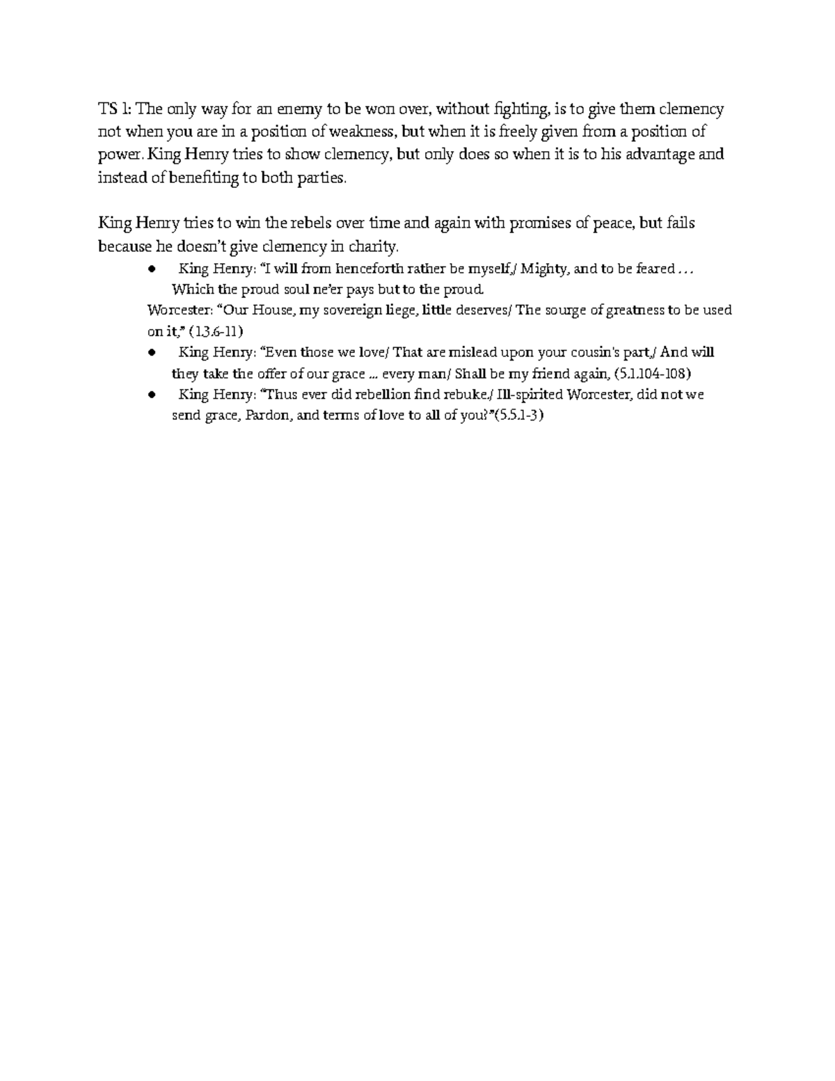 Mod B - Essay Draft - Text: King Henry IV - TS 1: The only way for an ...