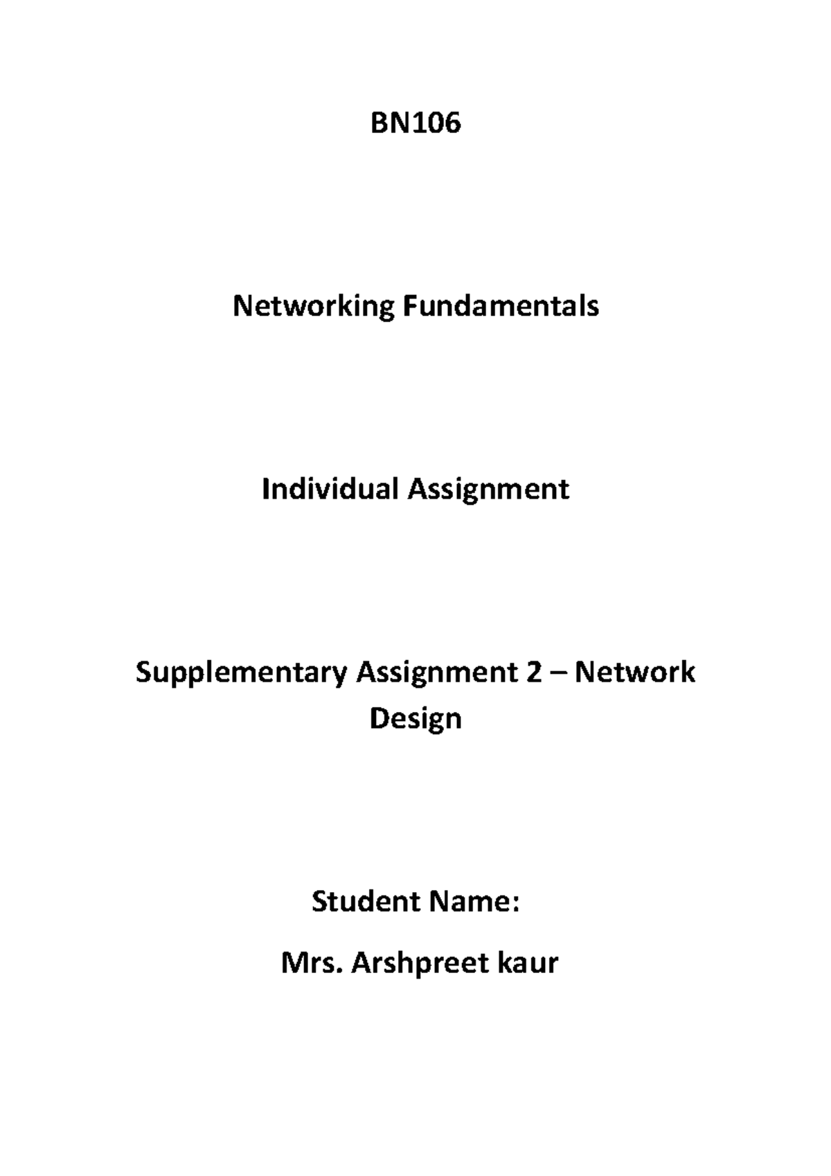 Aryan ( Arshpreet - BN106 - Networking Fundamentals) - BN Networking Fundamentals Individual ...