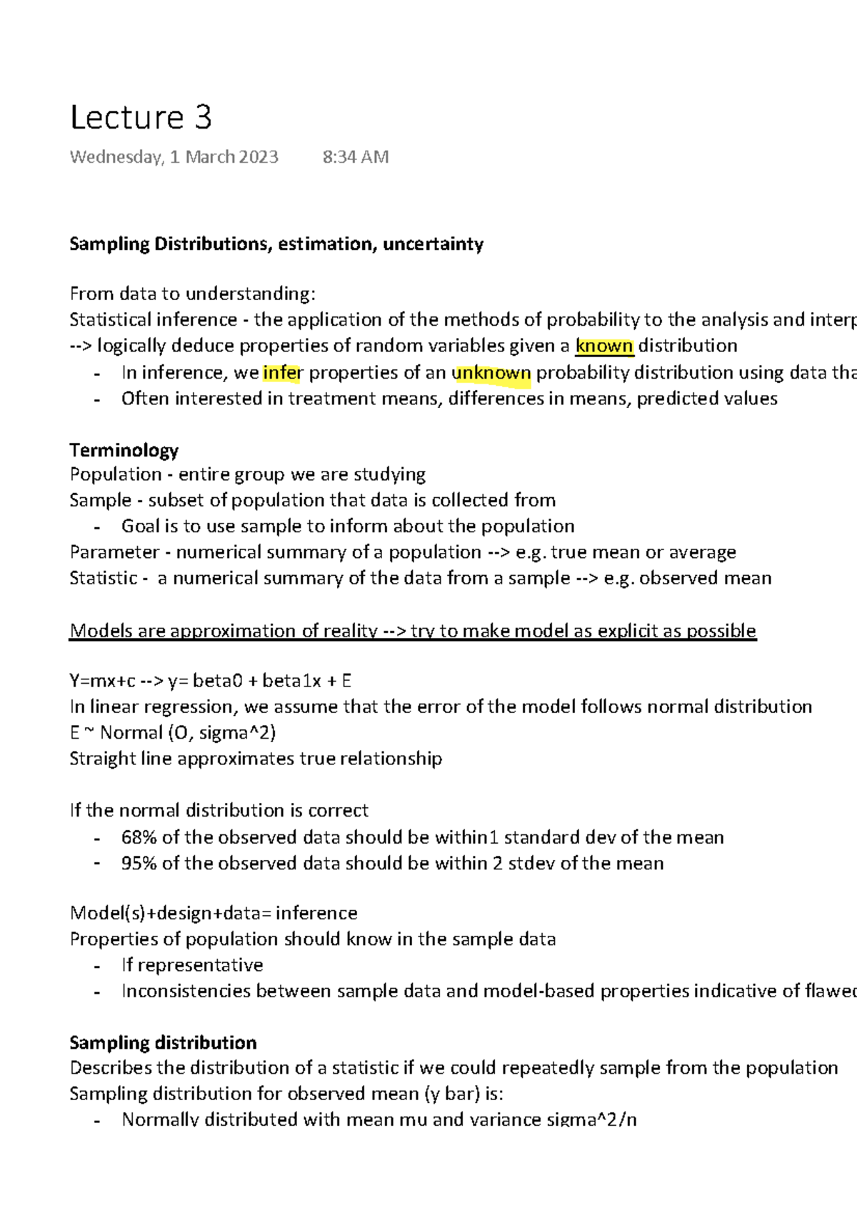 STAT210 Lecture 3 - Sampling Distributions, estimation, uncertainty From data to understanding ...