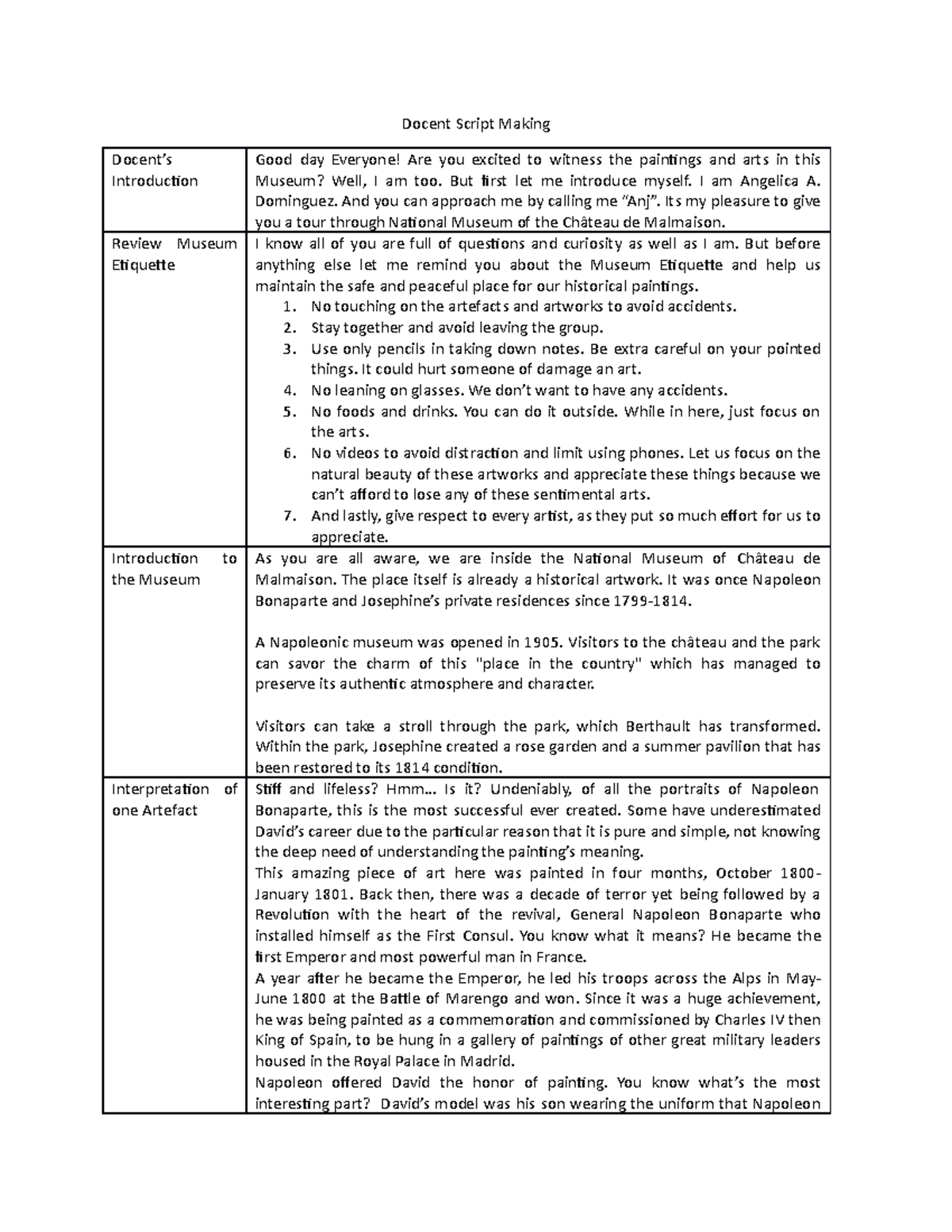 Dominguez, Angelica - Docent Script - Docent Script Making Docent’s ...