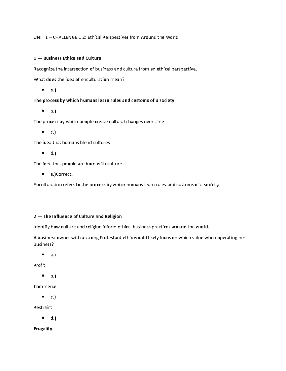 Business Ethics - UNIT 1 Challnge 1.2 - Ethical Perspectives from ...