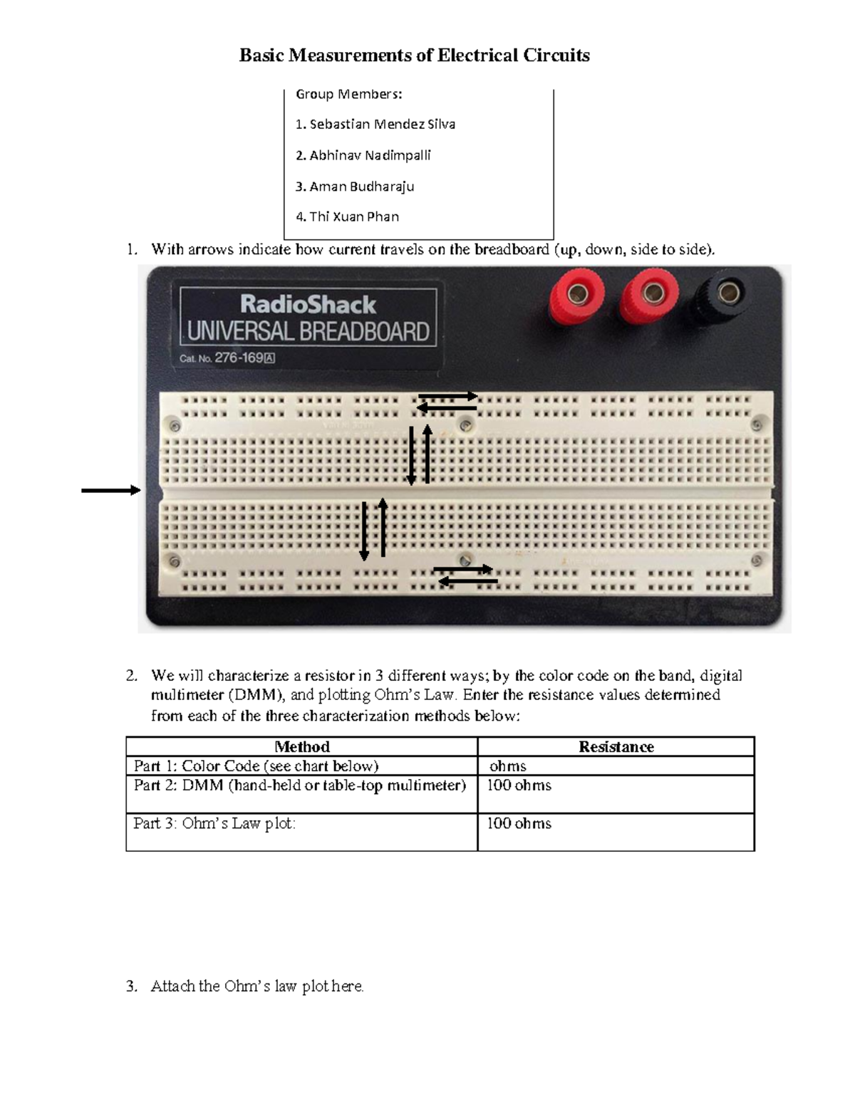 Basic Measurements of Electrical Circuits Lab Worksheet - 1. With ...