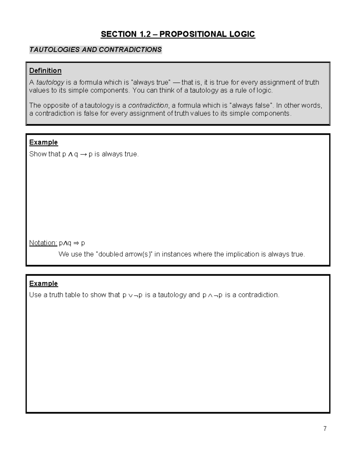 Section 1 - 1.2 - SECTION 1 – PROPOSITIONAL LOGIC TAUTOLOGIES AND ...