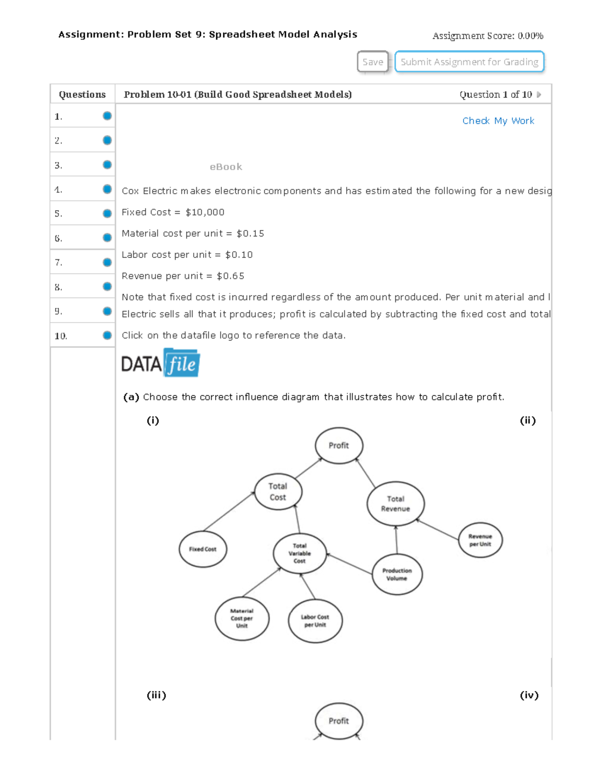 1 Spreadsheet Analysis - Assignment: Problem Set 9: Spreadsheet Model Analysis Assignment Score ...