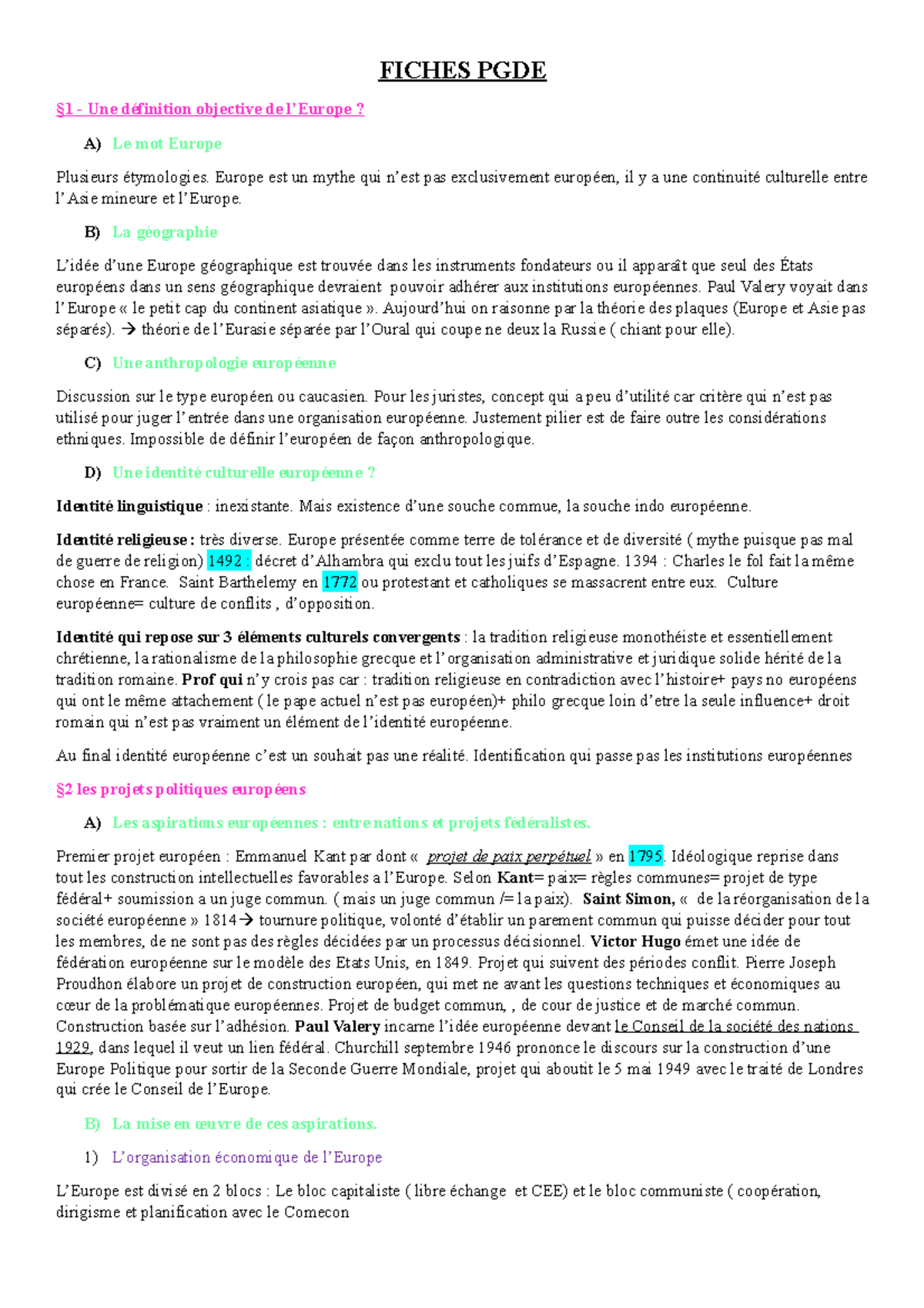 Fiches PGDE - Notes - FICHES PGDE §1 - Une définition objective de l ...