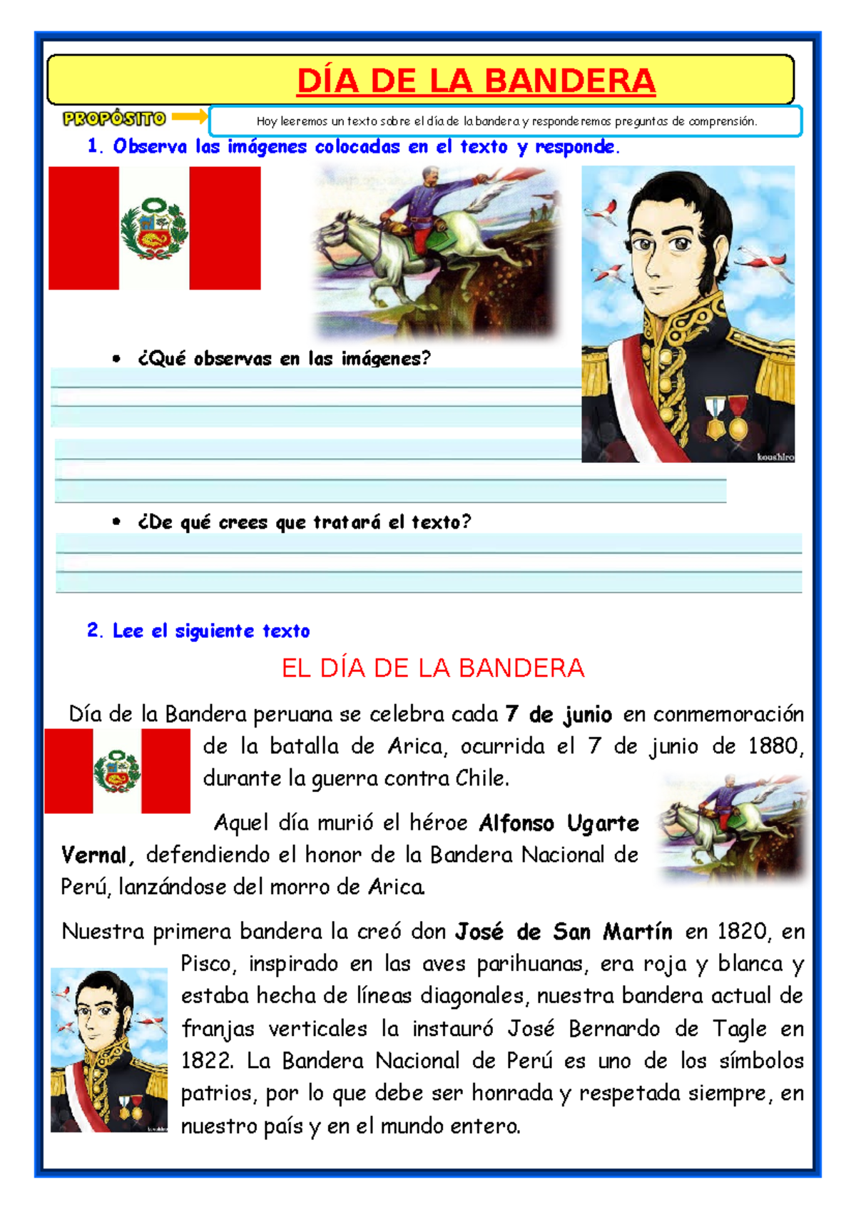 Ficha DÍA DE LA Bandera - 1. Observa las imágenes colocadas en el texto ...