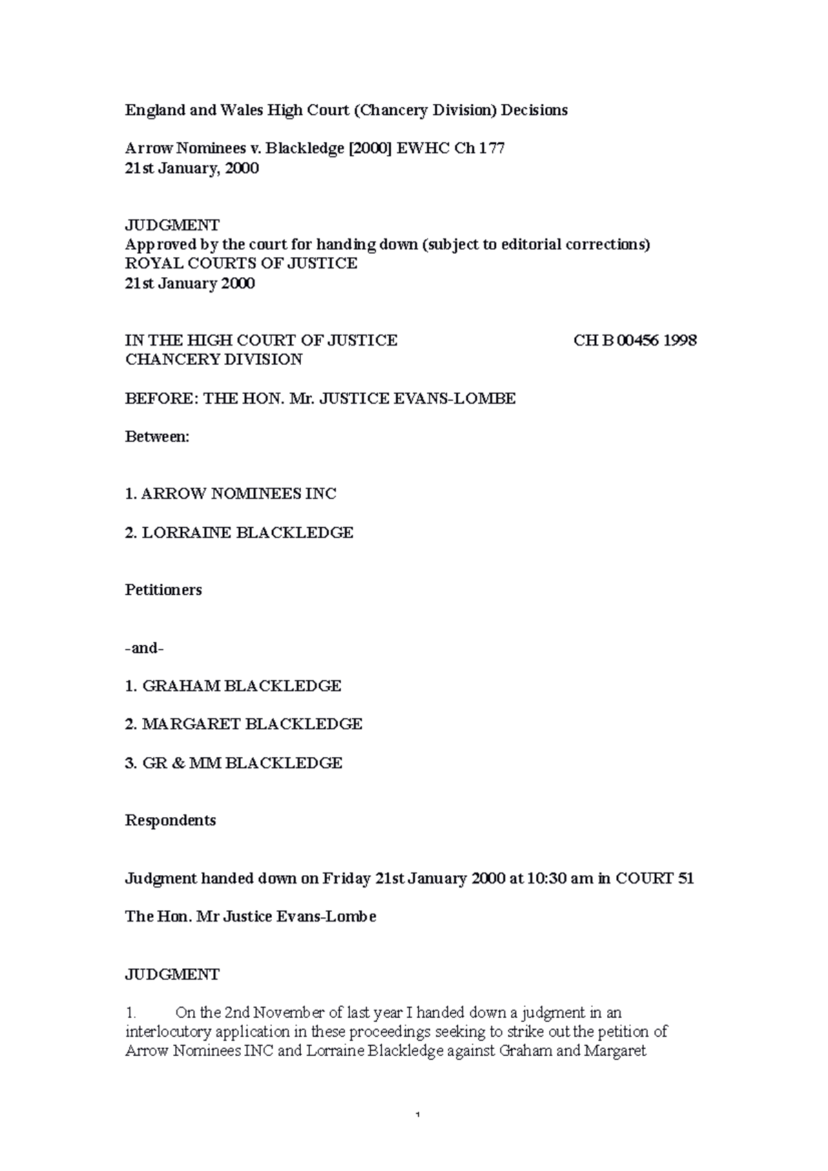 Arrow Nominees v Blackledge (2000 ) (Judgment) - (LAW-36536 - London ...