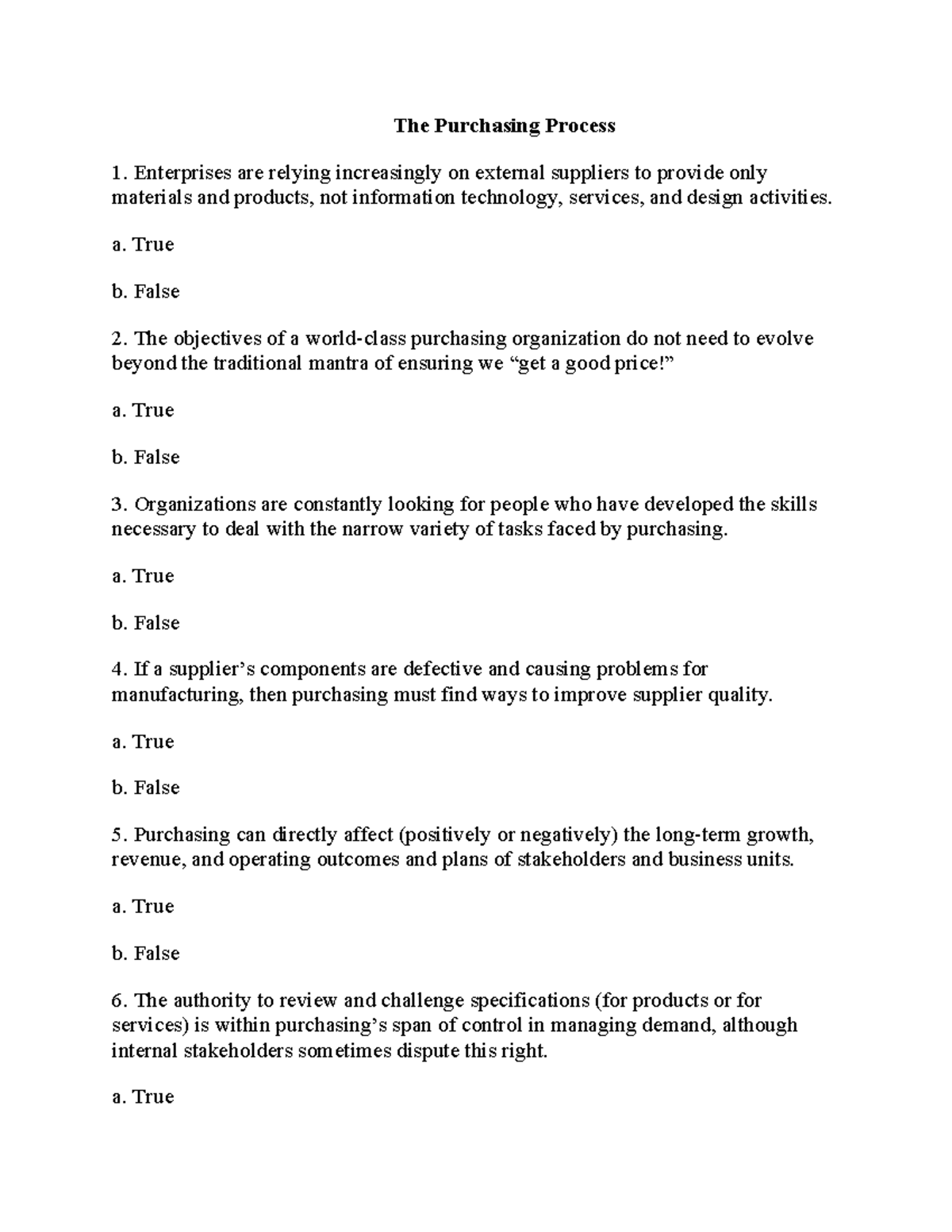 The Purchasing Process Practice 2 quiz - The Purchasing Process ...