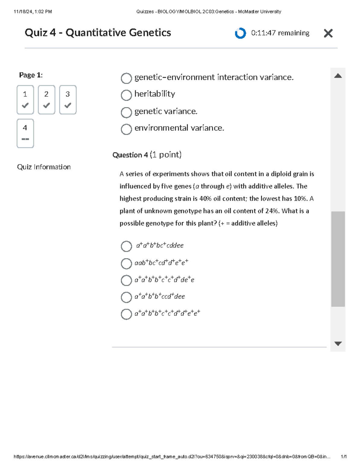 Quizzes - Biology Molbiol 2C03 Genetics - Mc Master University - Quiz 4 ...