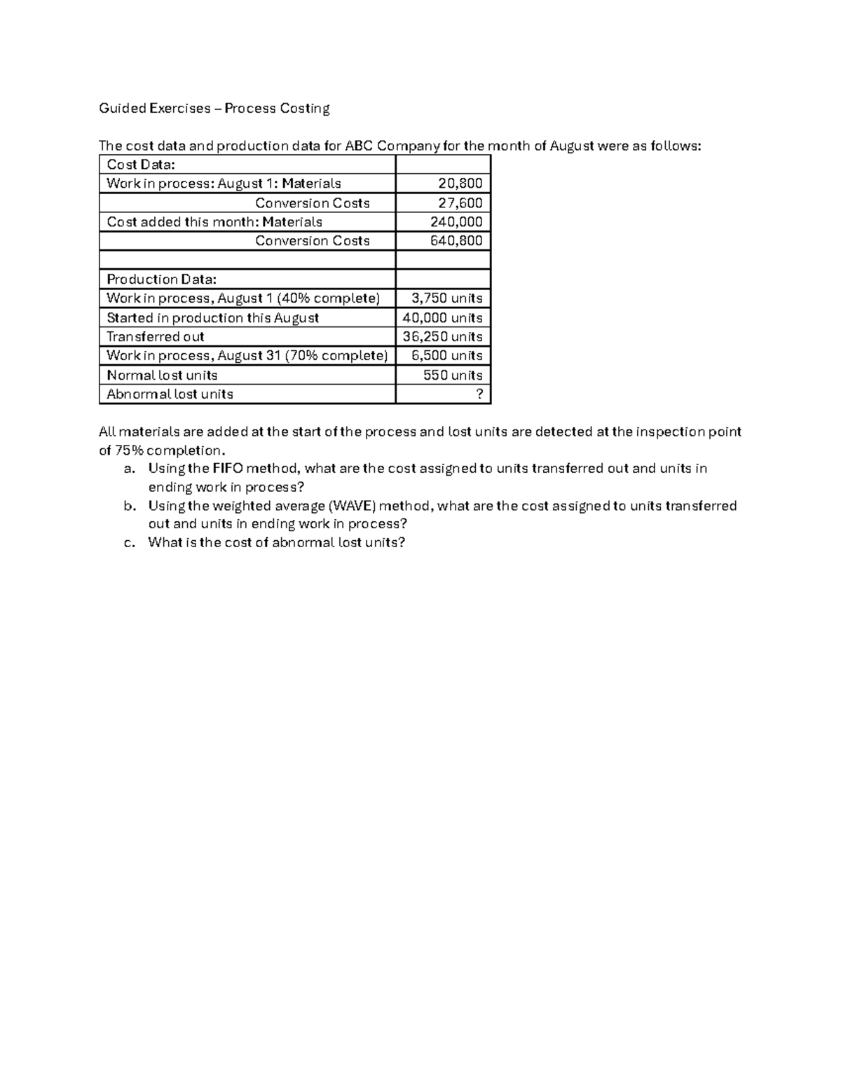 Guided-Exercises-Process-Costing - Guided Exercises – Process Costing ...