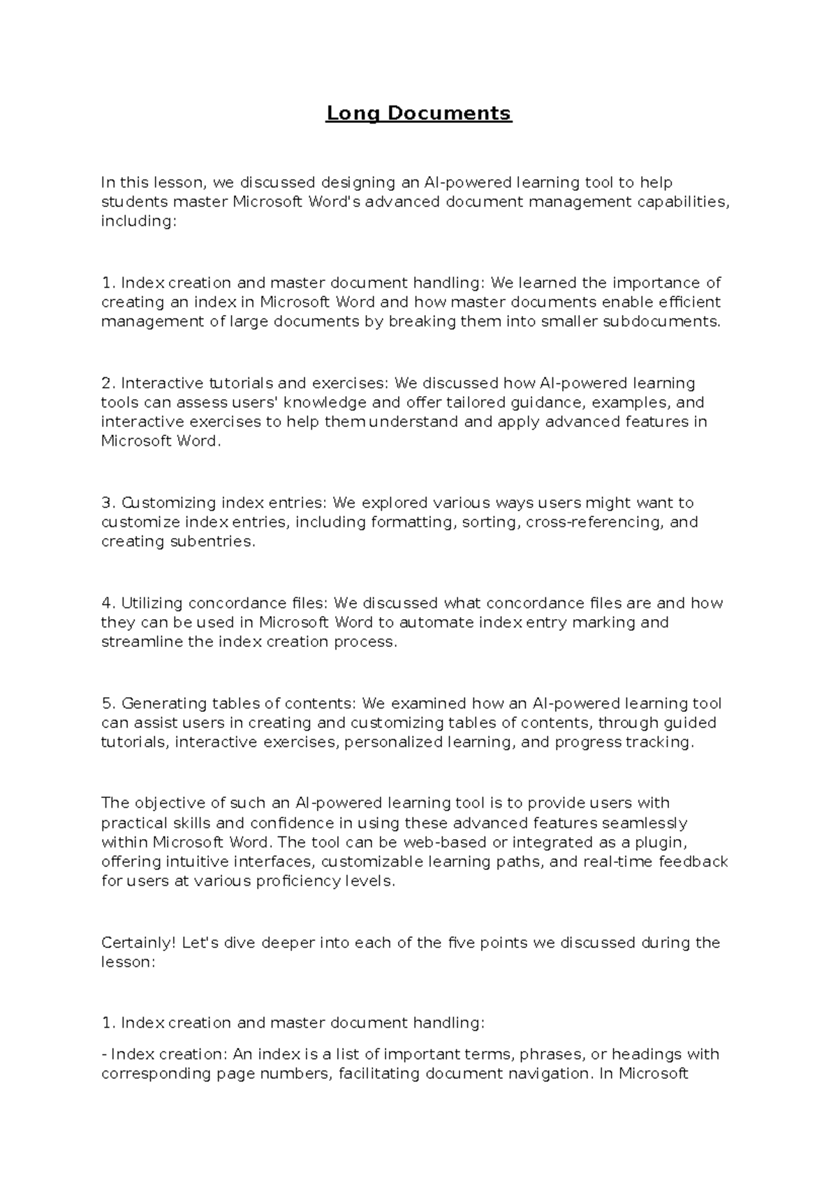 Long Documents Summary - Long Documents In this lesson, we discussed ...