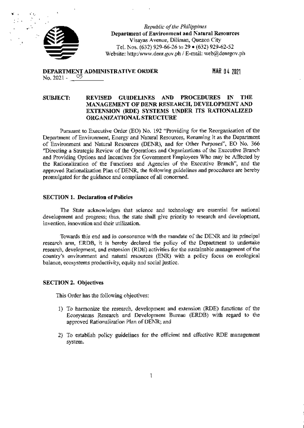Revised Guidelines AND Procedures IN THE Management OF DENR Research ...