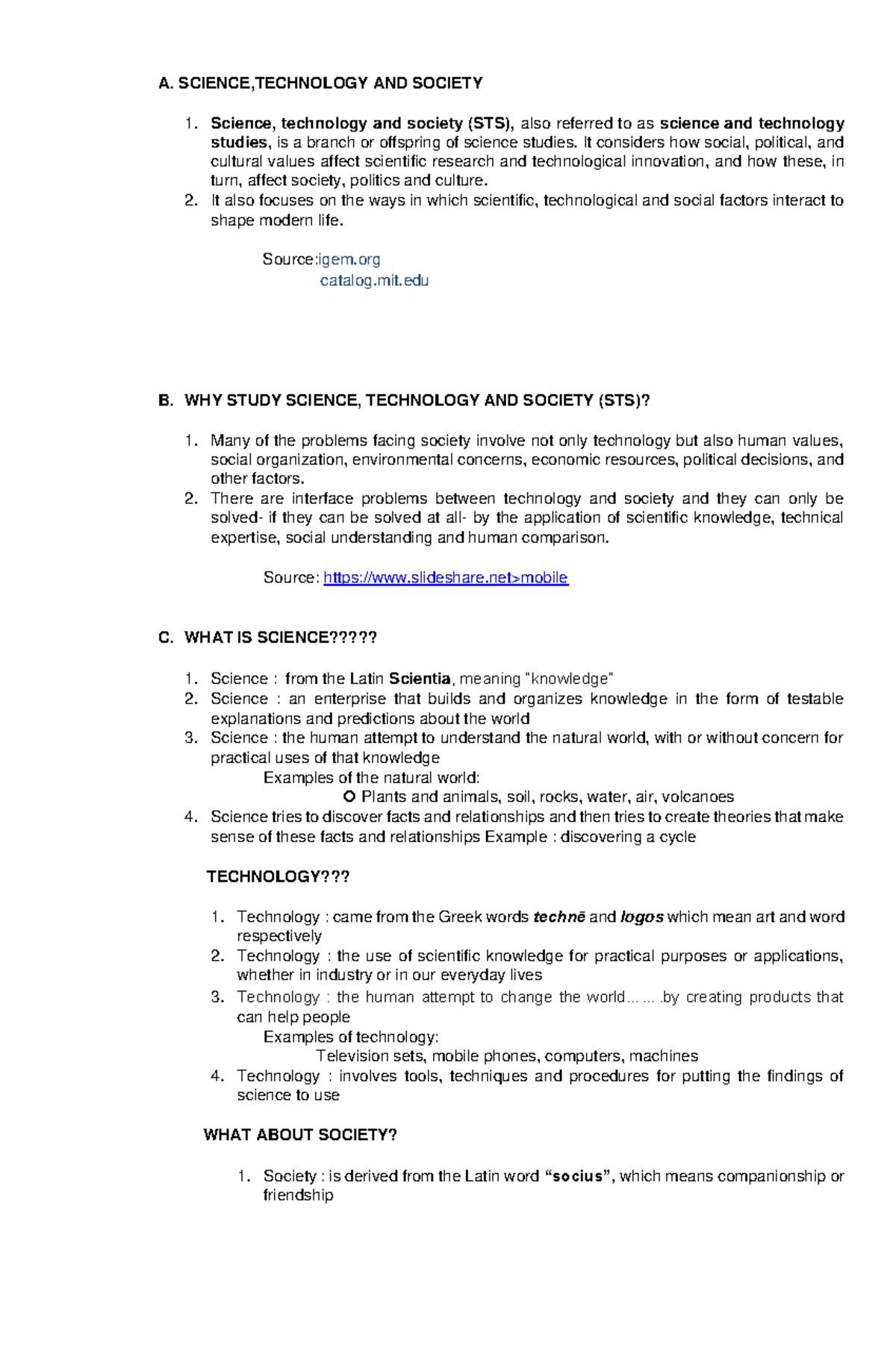 Science Technology and Society - 1 - A. SCIENCE,TECHNOLOGY AND SOCIETY ...