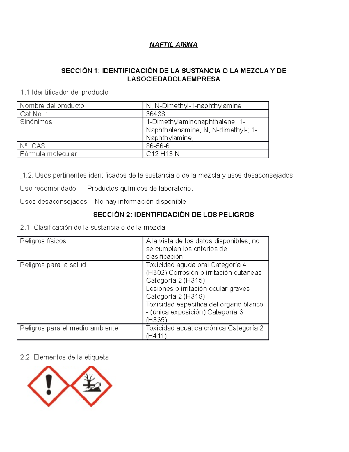 Fichas de seguridad 2 - NAFTIL AMINA SECCIÓN 1: IDENTIFICACIÓN DE LA ...