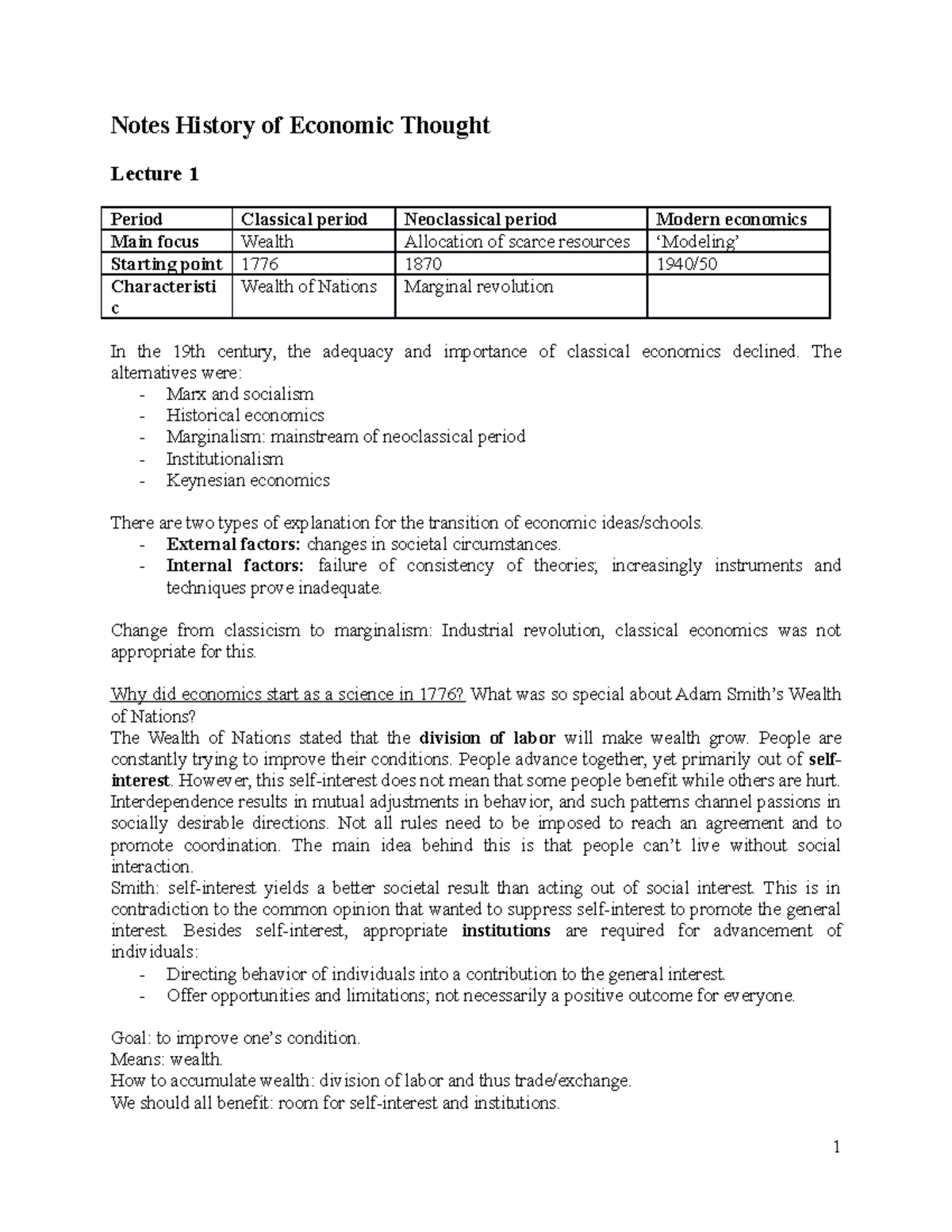 Notes History Of Economic Thought - Notes History of Economic Thought ...