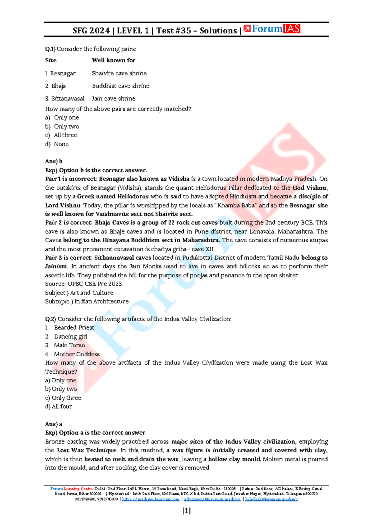 SFG 2024 Level 1 Test 35 Solutions Eng - Forum Learning Centre: Delhi ...